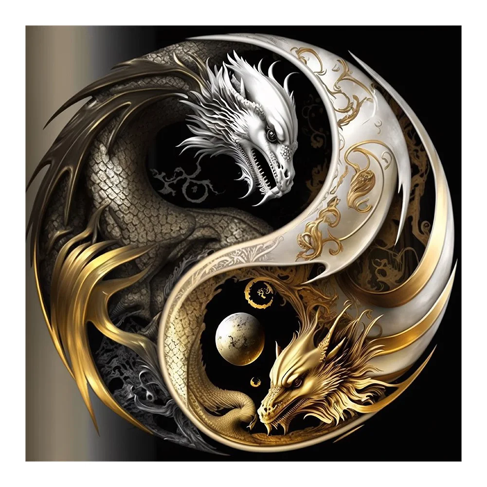 Dragon Yin Yang Symbol - Runde Bohrer Diamond painting – wolke
